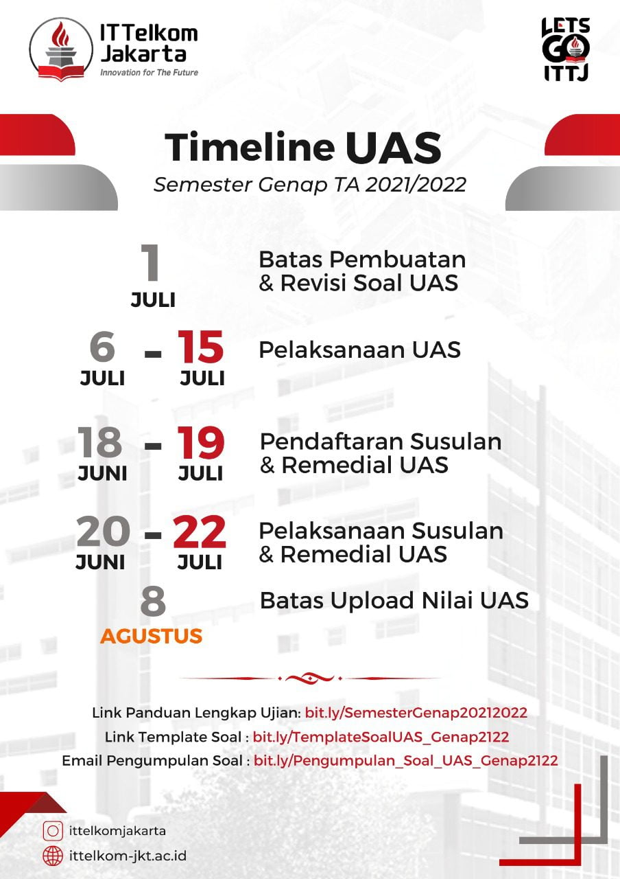 JADWAL UJIAN AKHIR SEMESTER 2021/2022 ITTJ | S1 Sistem Informasi